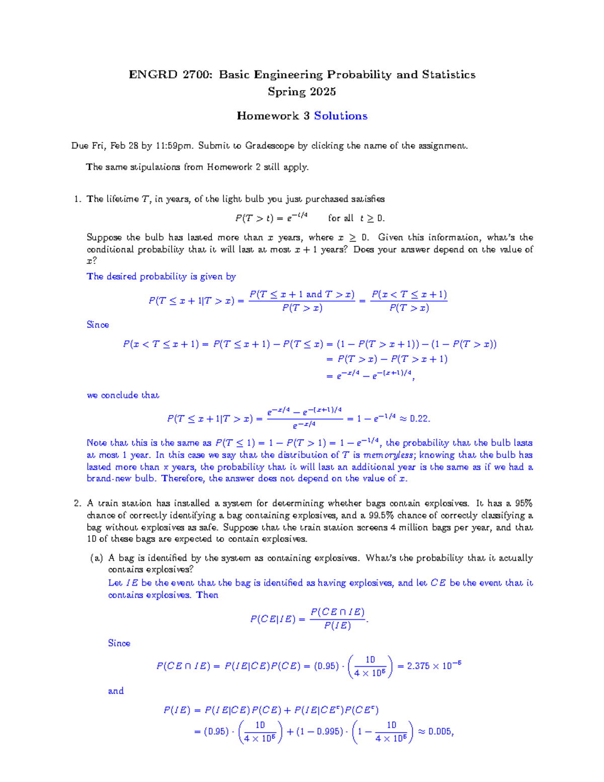 ENGRD 2700: Spring 2025 Homework 3 Solutions on Probability ...