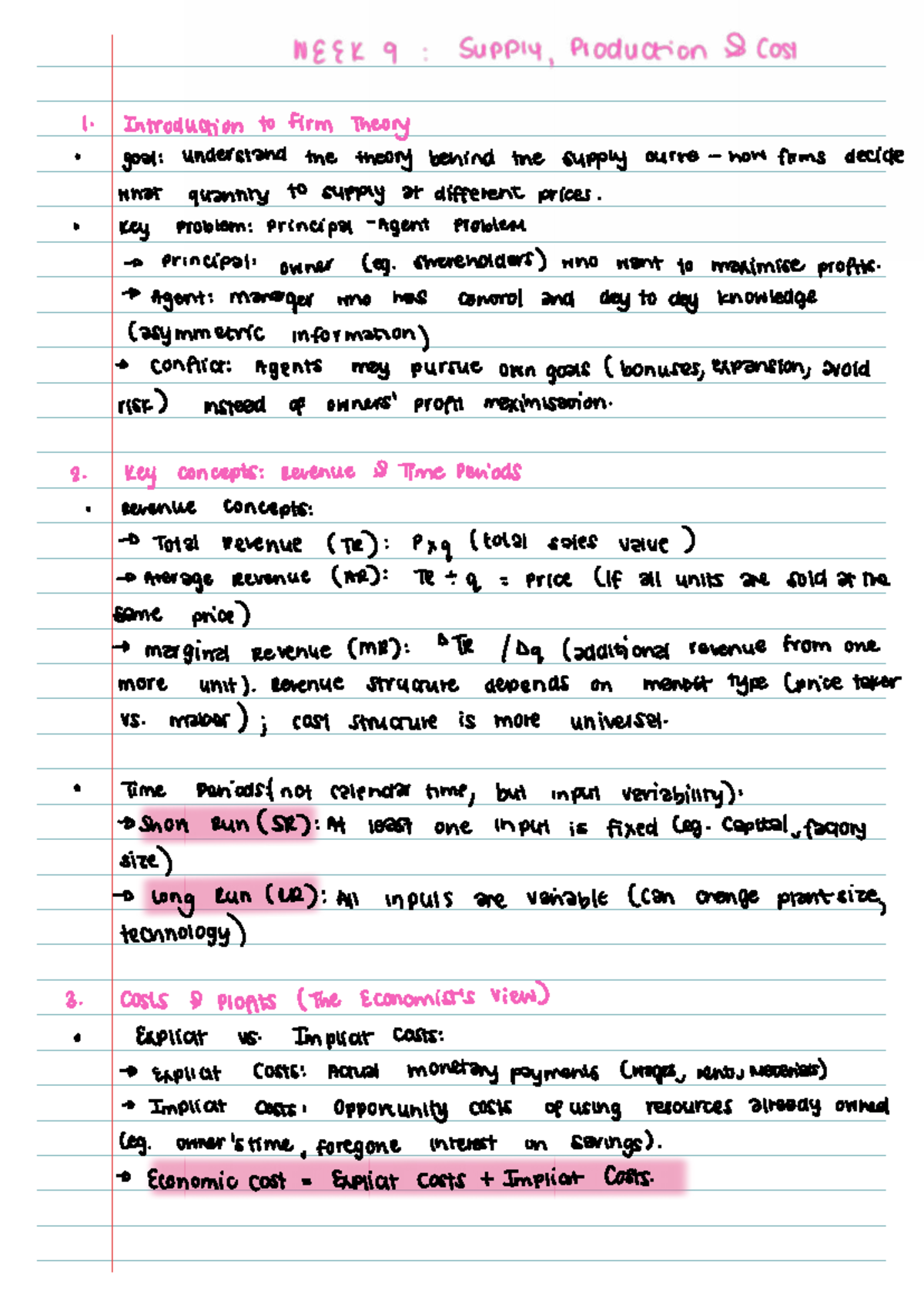 NESE 9 Week 9 Lecture Notes on Supply Production & Cost Theory - Studocu