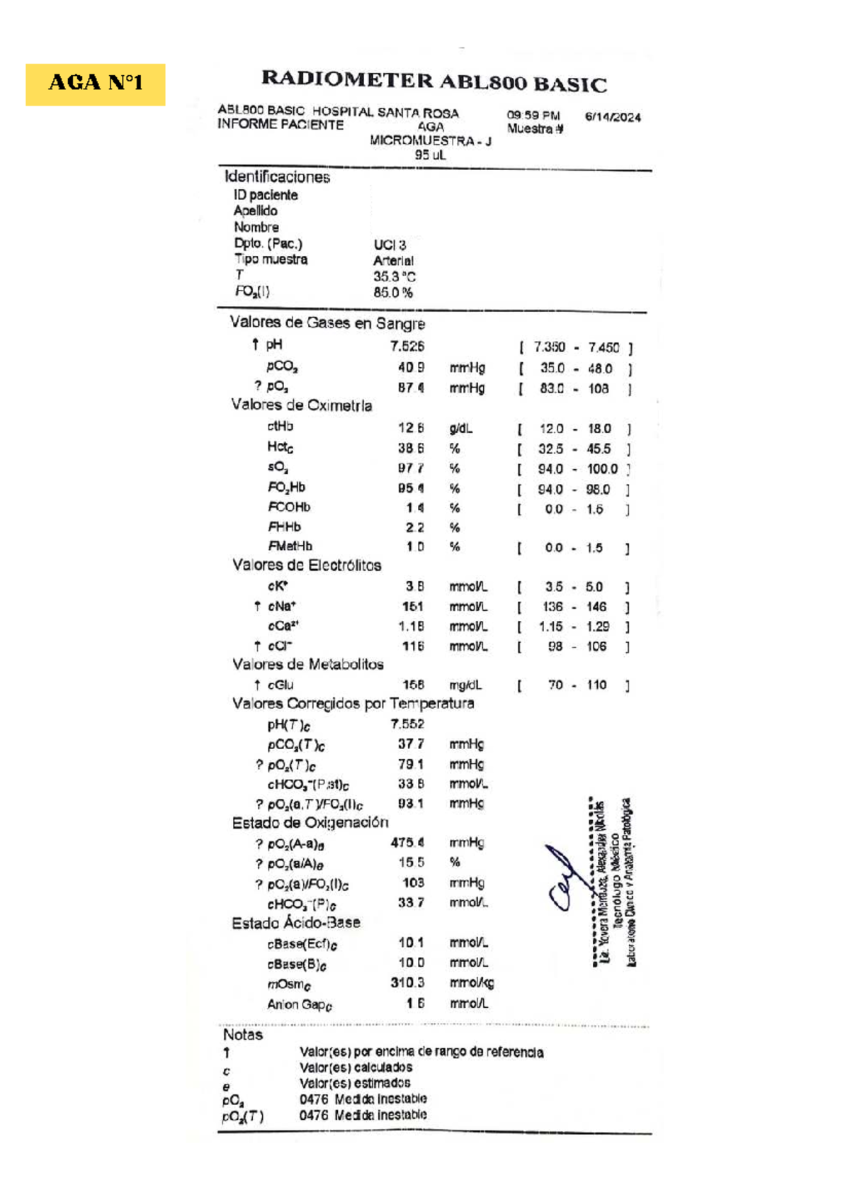 AGA RADIOMETER ABL800 BASIC HOSPITAL SANTA ROSA Gases en Sangre - Studocu