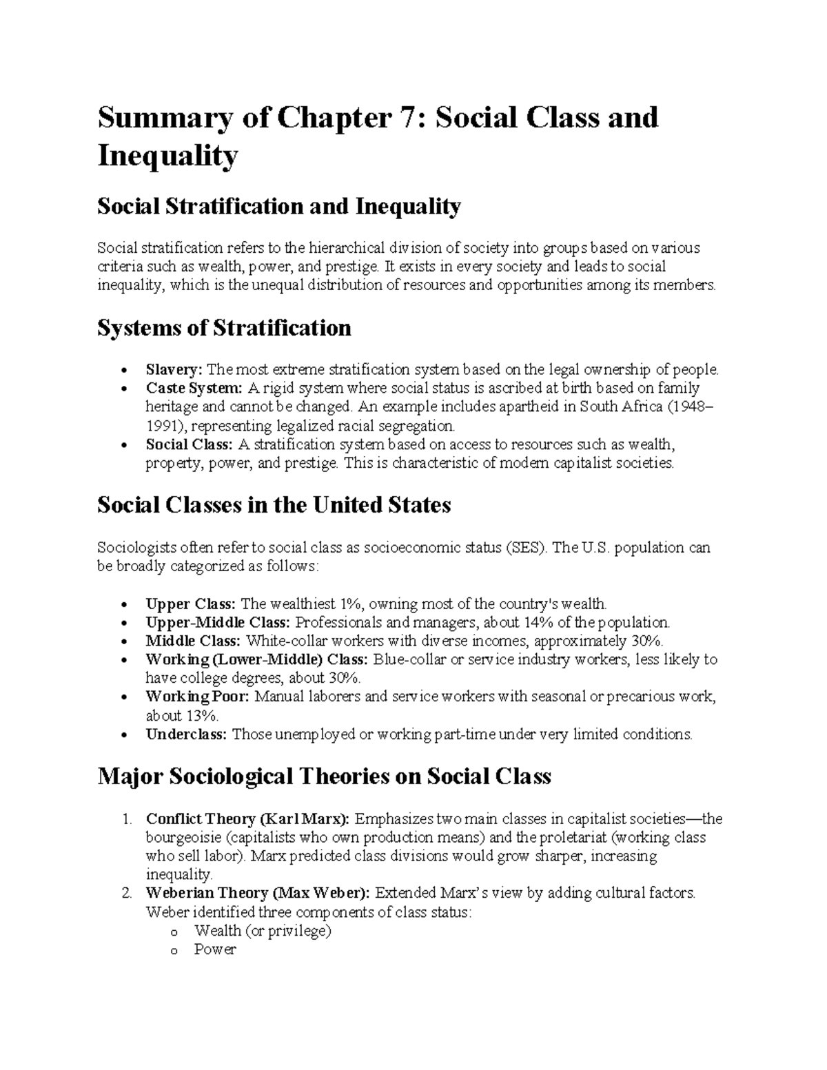 Sociology Chapter 7: Social Class, Inequality, and Stratification - Studocu