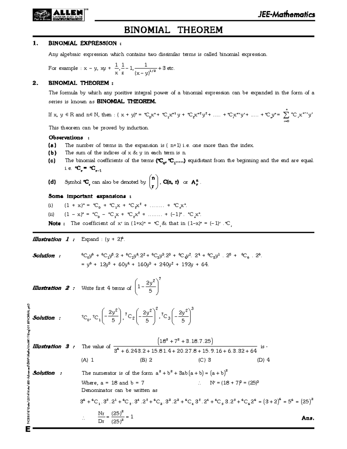 Binomial Theorem: Comprehensive Study Notes and Exercises - Studocu