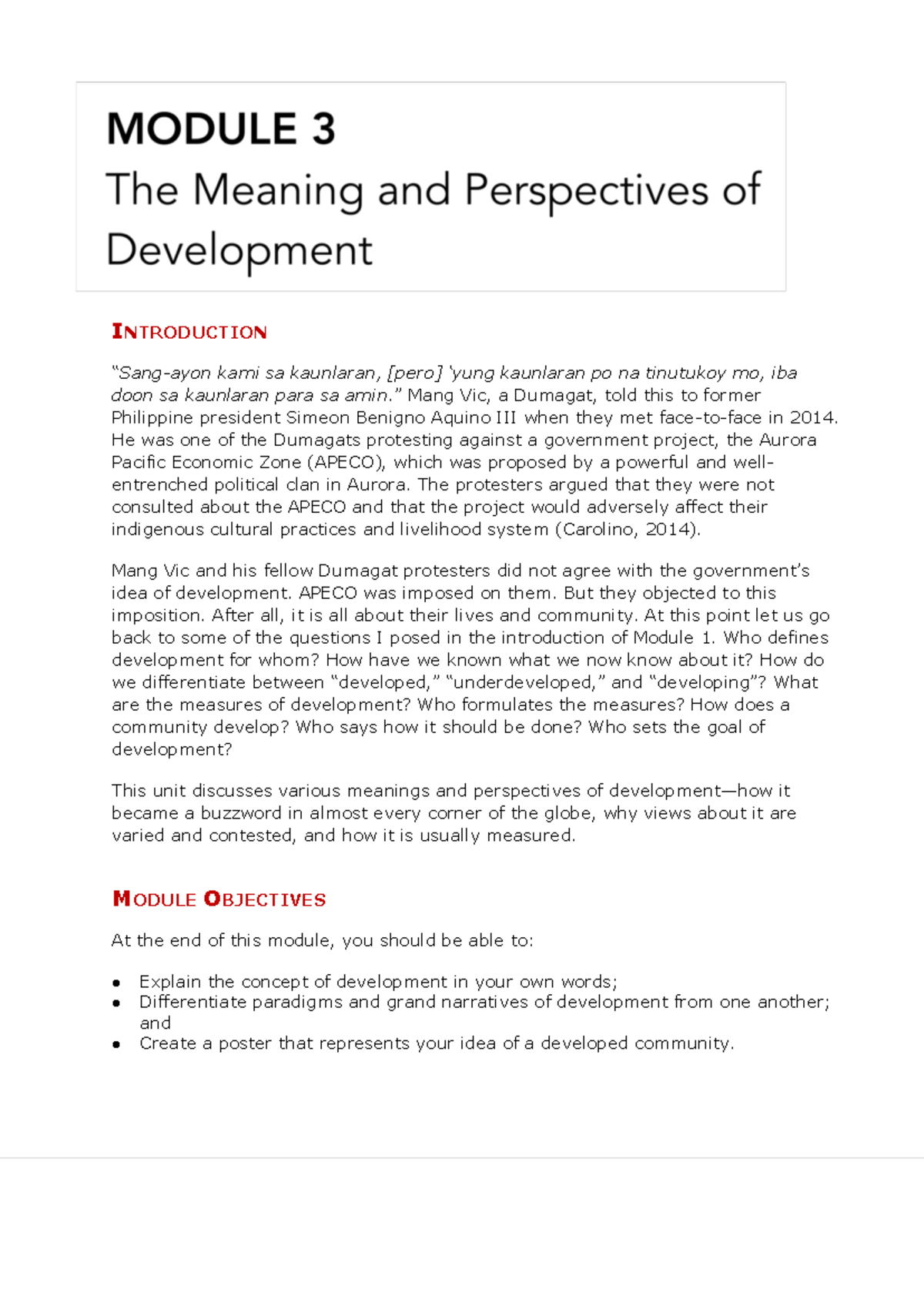 Module 3 - The Meaning and Perspectives of Development - College of ...