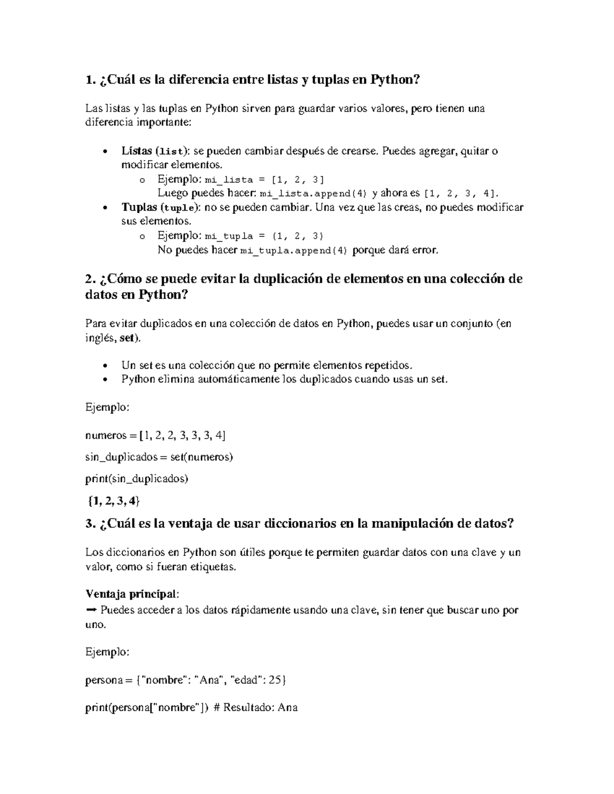 Guía 4 EVA: Listas, Tuplas y Conjuntos en Python - Studocu