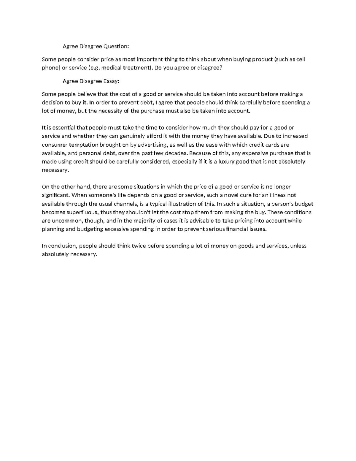 Agree/Disagree Essay: Is Price the Most Important Factor in Purchases ...