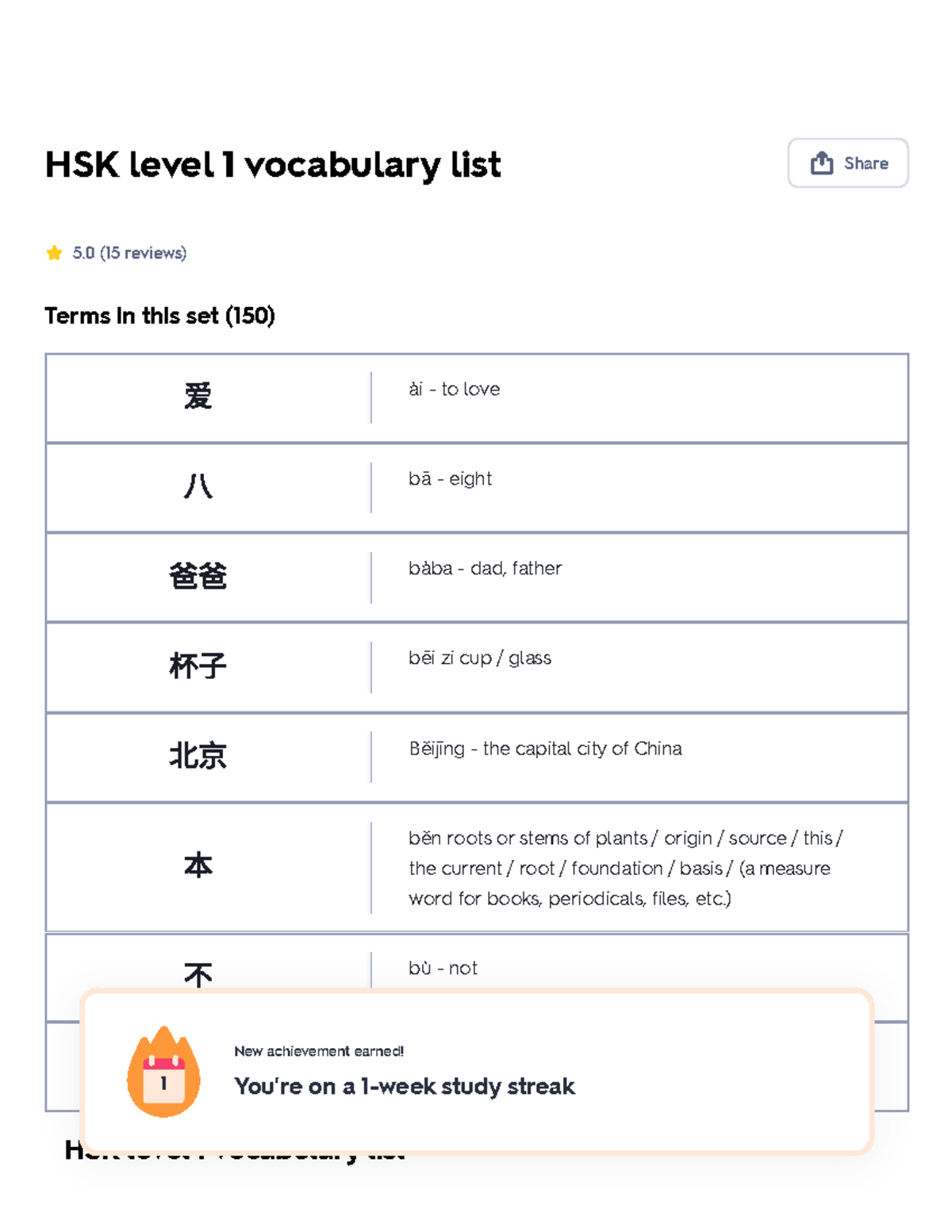 HSK Level 1 Vocabulary Flashcards for Effective Learning - Studocu