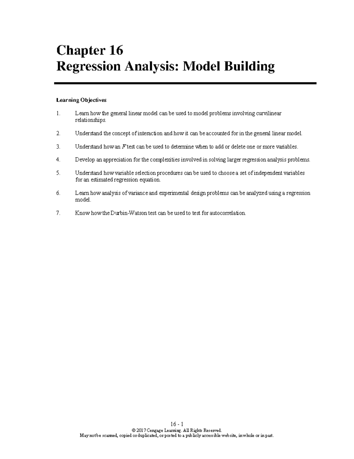 SM SBE13E Chapter 16 Regression Analysis: Model Building Insights - Studocu
