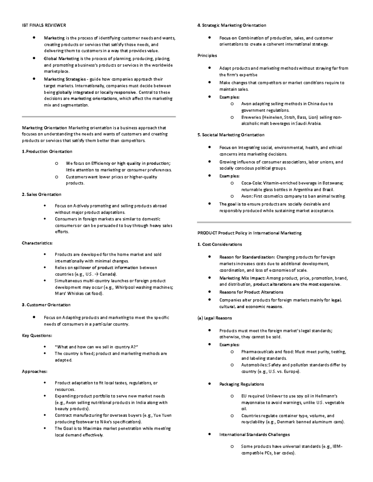 IBT 4 Finals Reviewer: Strategic Marketing Orientation Insights - Studocu