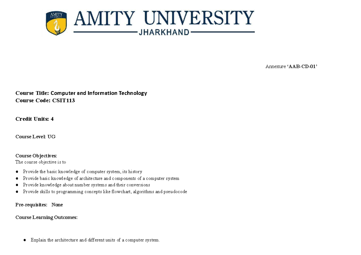 CSIT113 - Computer and Information Technology Course Overview ...