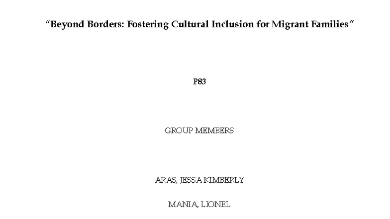 Borders: Fostering Cultural Inclusion for Migrant Families P83 Action ...
