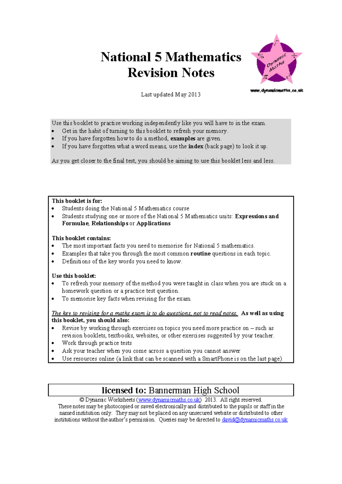 National 5 Mathematics Revision Notes - Key Concepts and Methods - Studocu