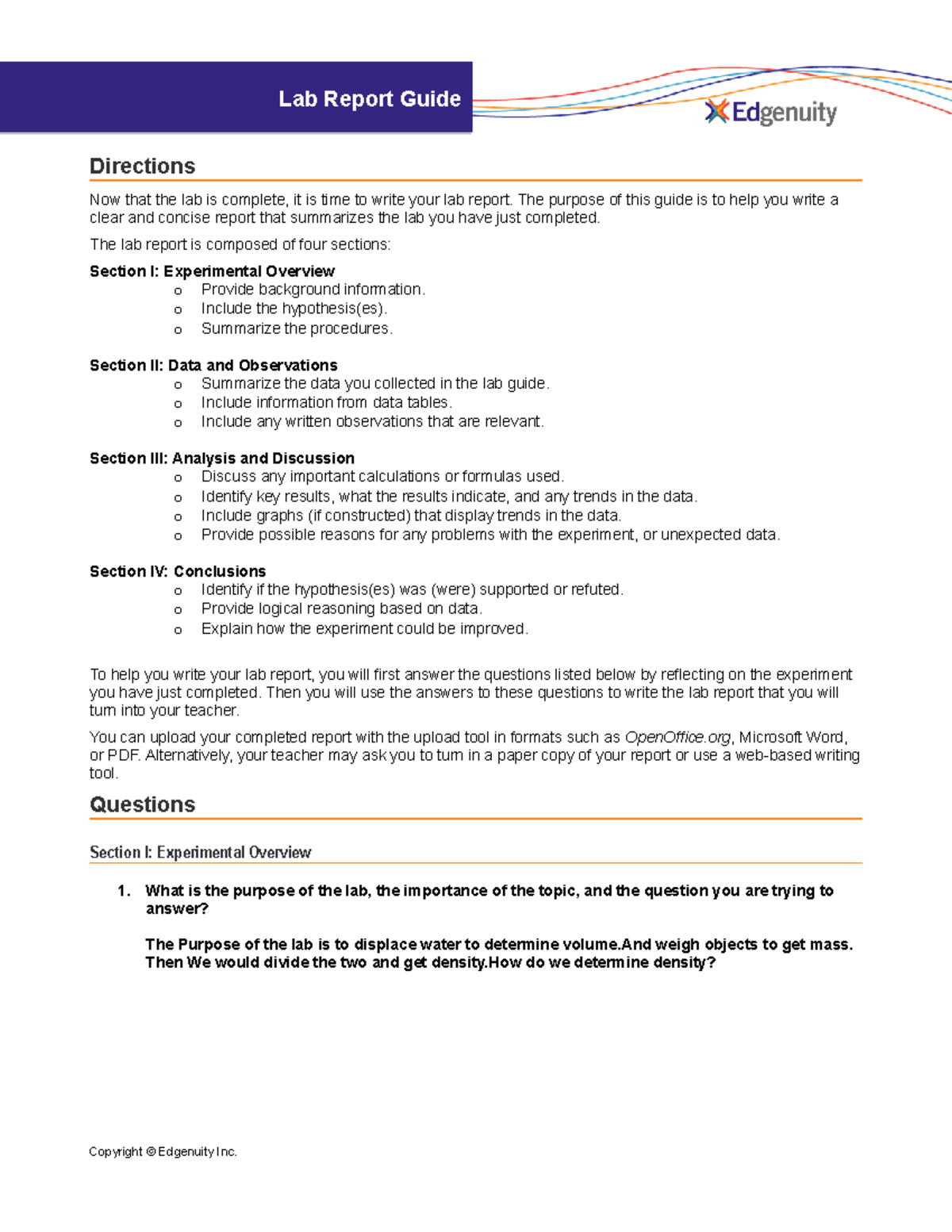Lab Report Guide - dfg - Directions Now that the lab is complete, it is ...