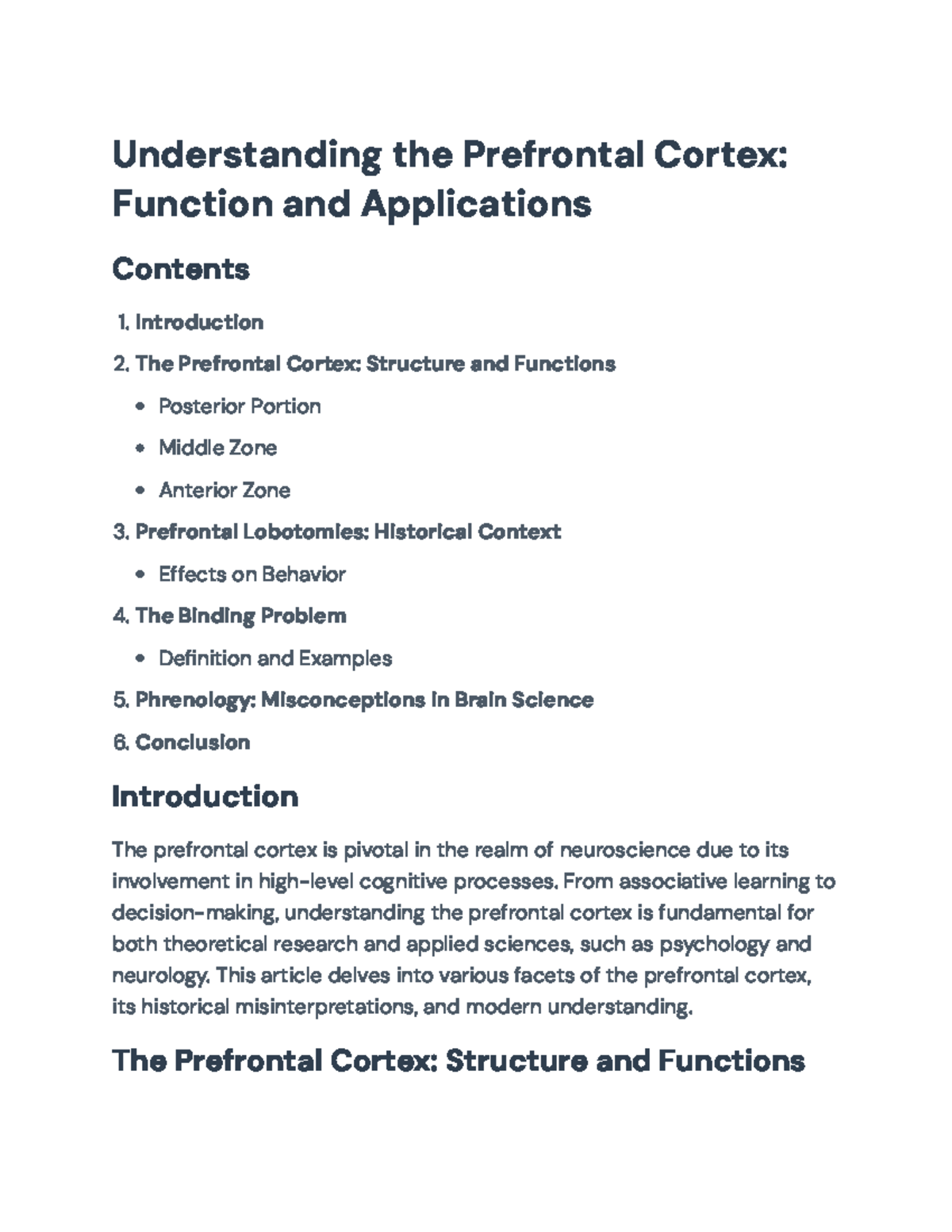 Understanding the Prefrontal Cortex: Functions, History & Misconceptions - Studocu