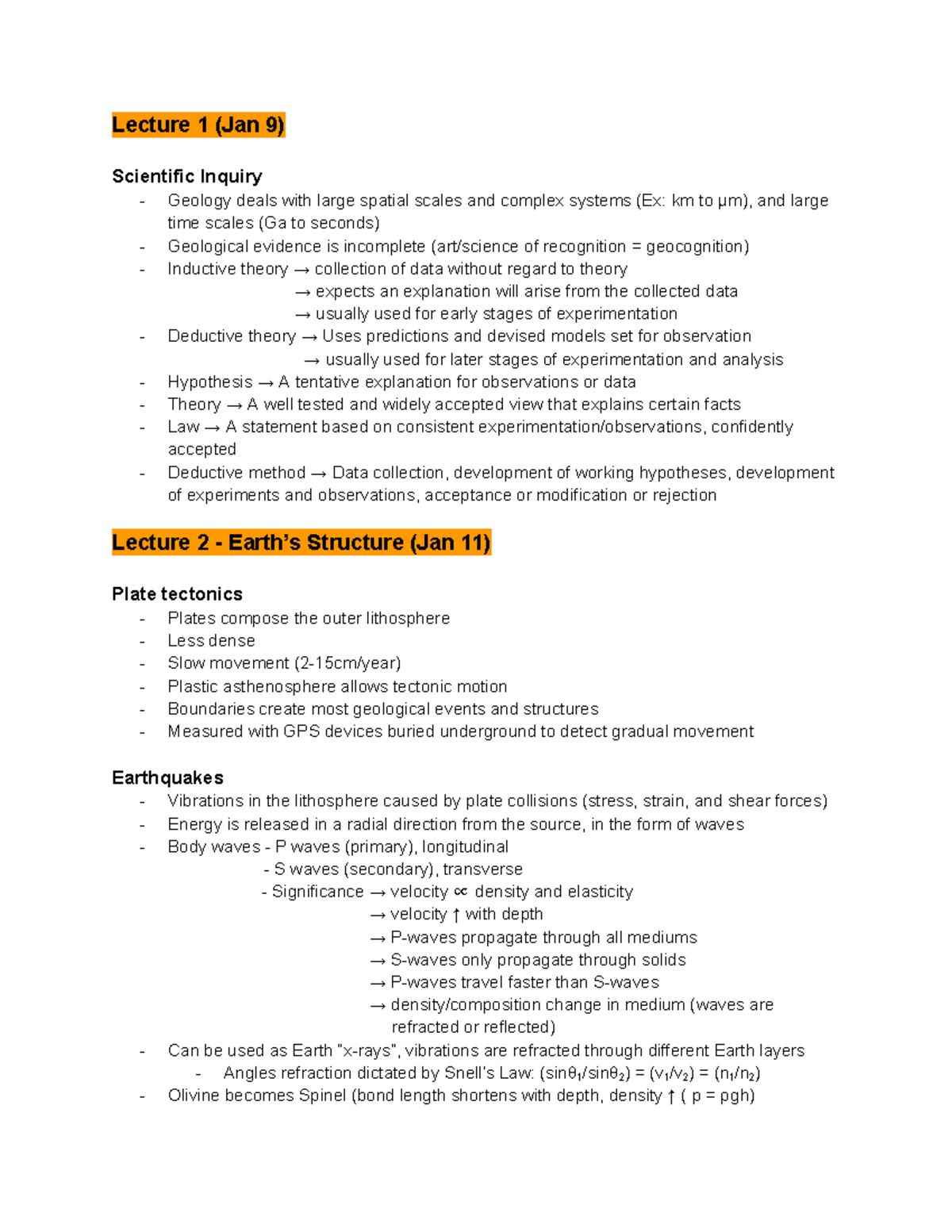 GEO 1111 Lecture Notes: Scientific Inquiry & Earth Materials Overview ...