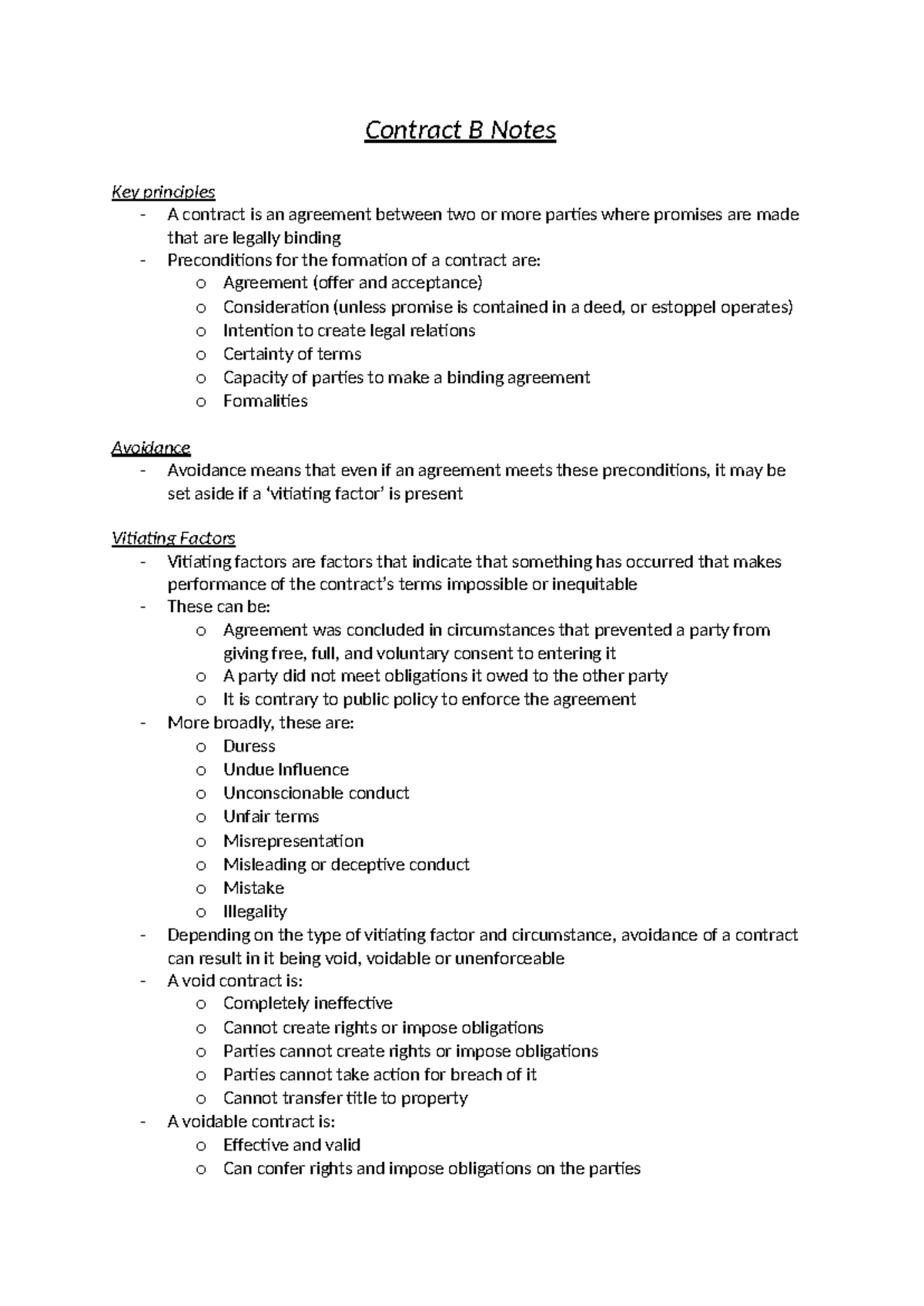 Contract B: Key Principles and Vitiating Factors Explained - Studocu