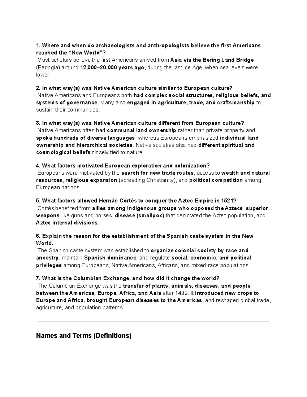Study Guide: Native American and European Interactions (HIST 101) - Studocu