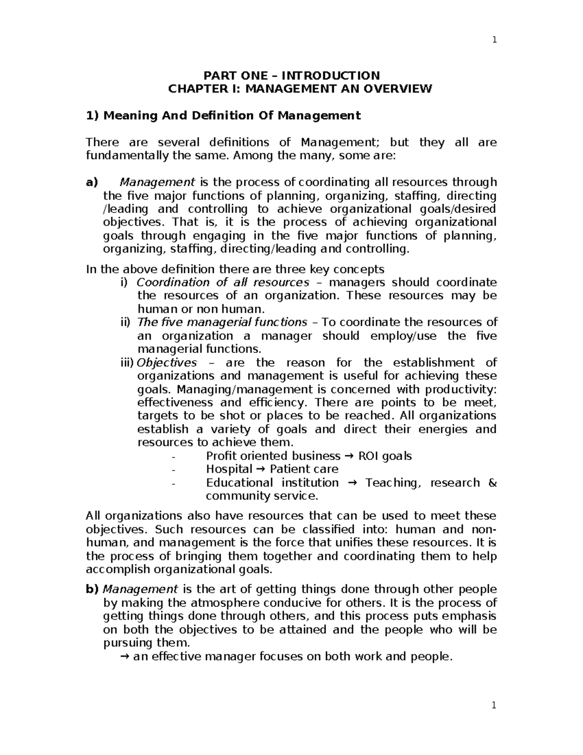 Chapter 1 - Overview of Management Concepts and Functions - Studocu