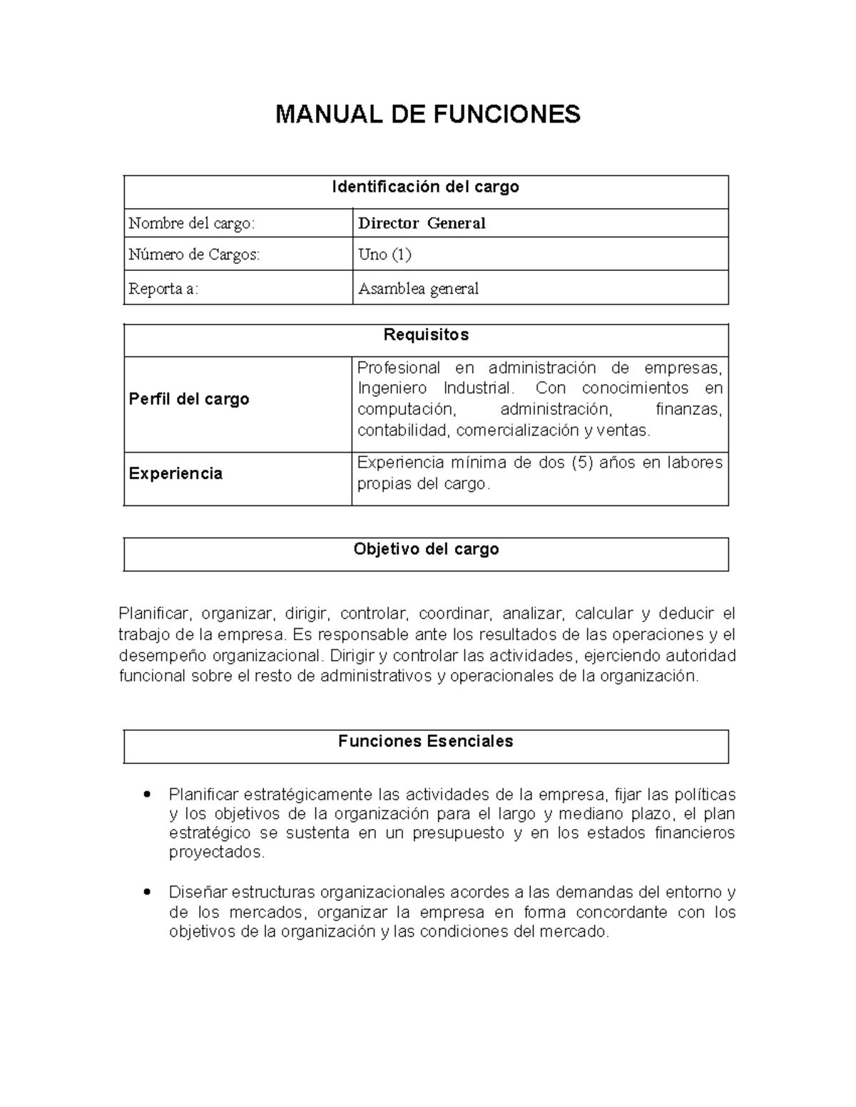 Manual de Funciones - Directores y Jefes de Área - APUNTES - Studocu
