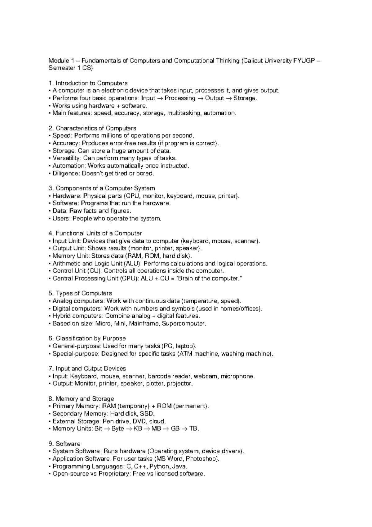 Module 1: Fundamentals of Computers (CS FYUGP Semester 1) - Studocu