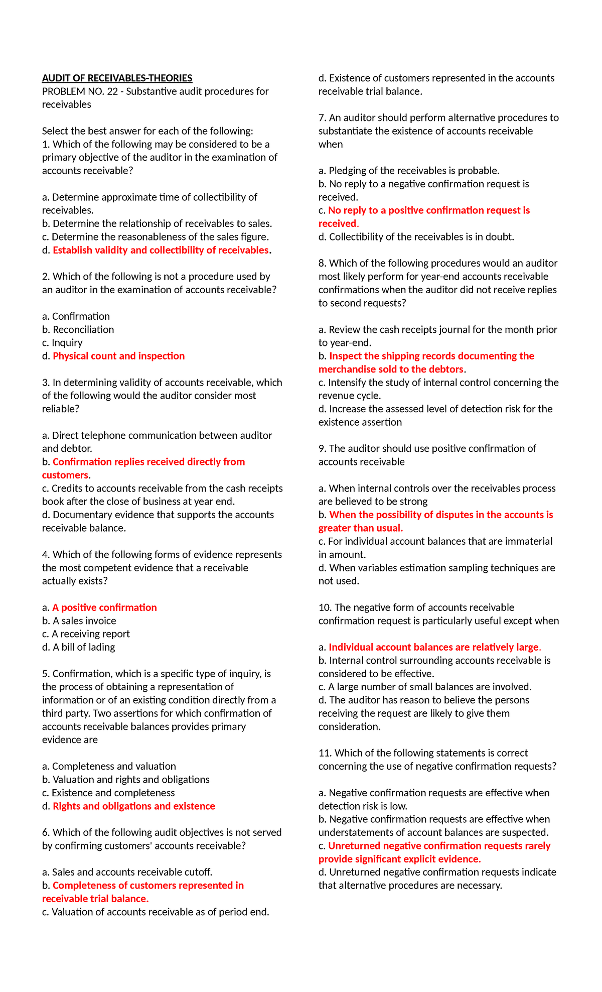 AUDIT 101: Substantive Procedures for Receivables - Practice Drills ...