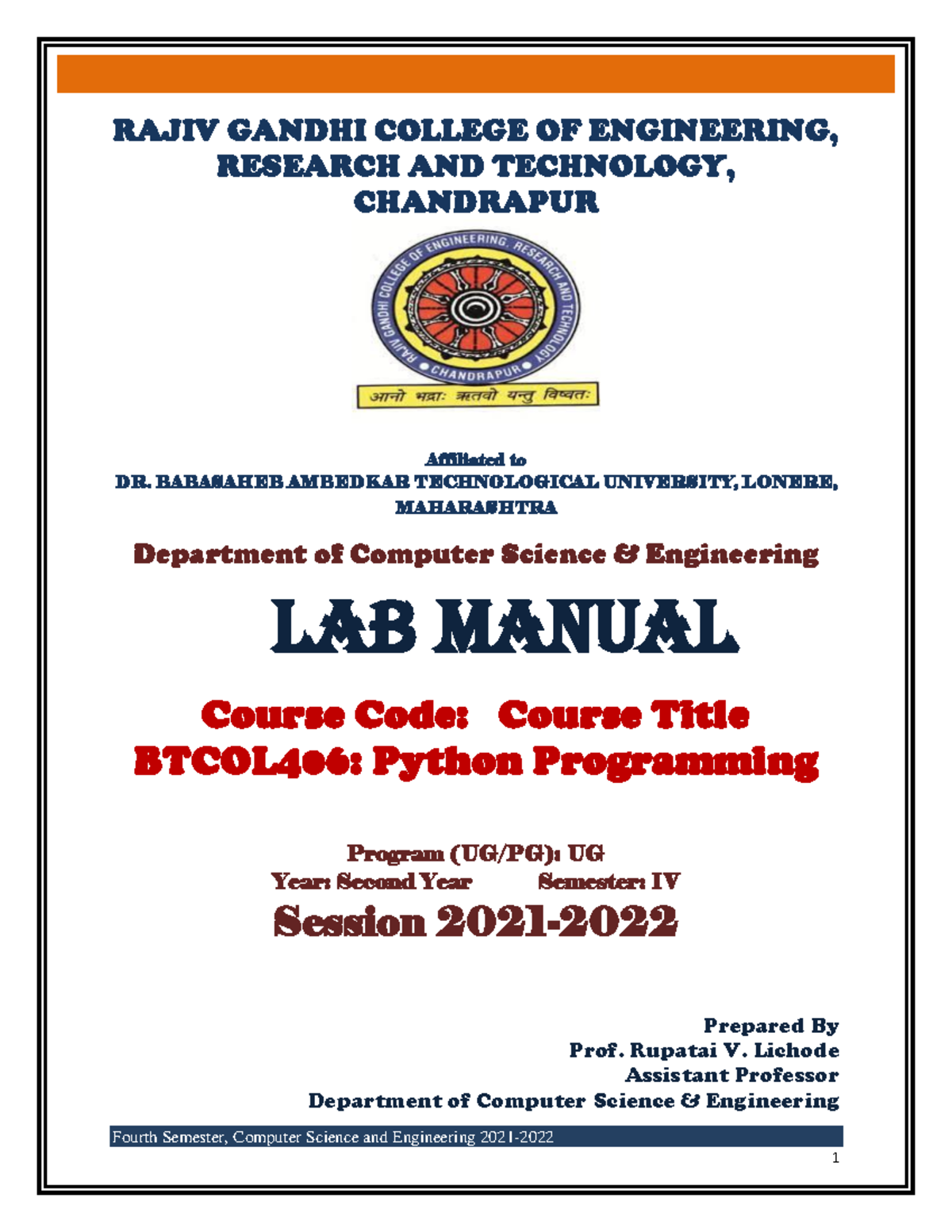 BTCOL406: Python Programming Lab Manual for Second Year Students - Studocu