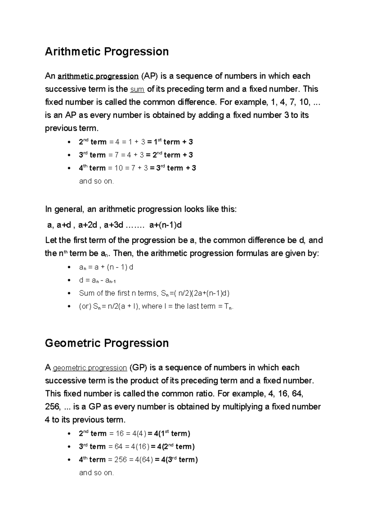 AP GP HP - Arithmetic Progression An arithmetic progression (AP) is a ...