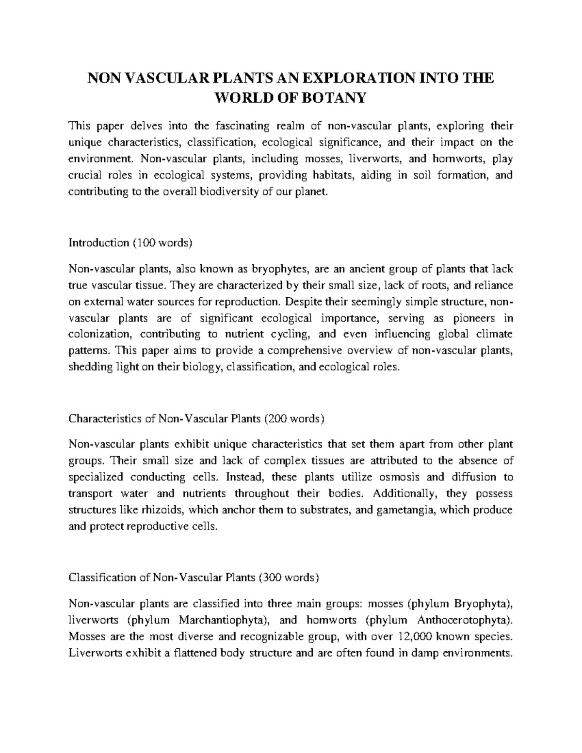 NON Vascular Plants AN Exploration INTO THE World OF Botany - NON ...