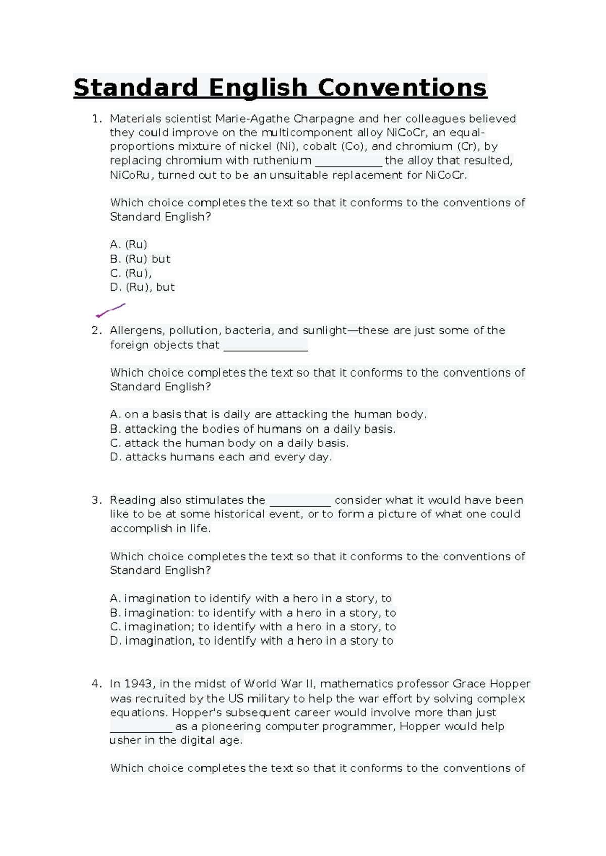 Standard English Conventions - Test 32 CN - Standard English ...