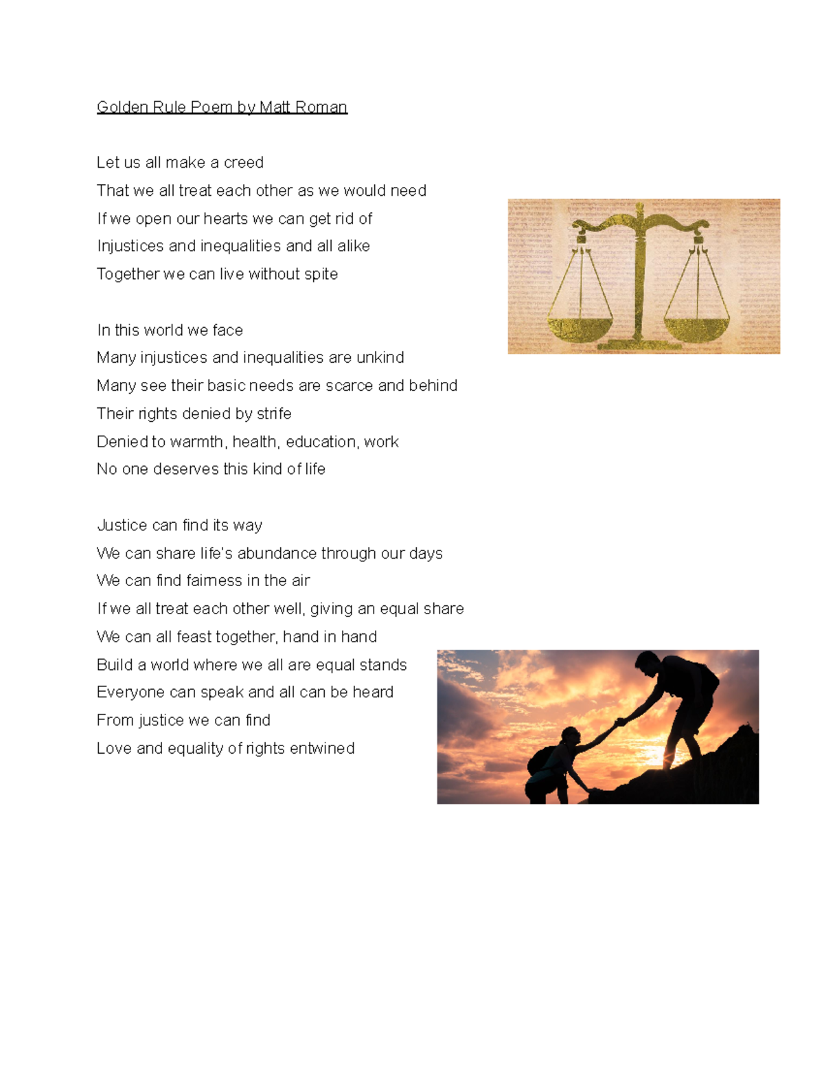 Unit 4 Religion Poem Golden Rule - Golden Rule Poem by Matt Roman Let ...