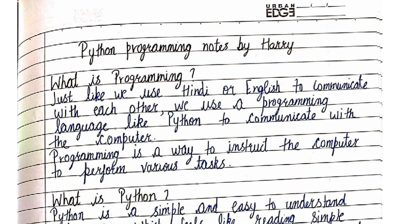 URBAN EDGE Python Programming Notes: A Beginner's Guide - Studocu