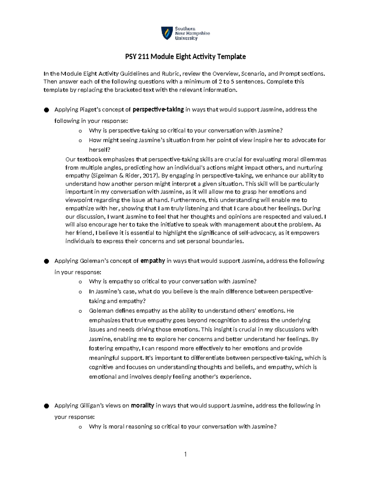 PSY 211 Module 8 Activity: Empathy and Moral Reasoning in Conversations ...