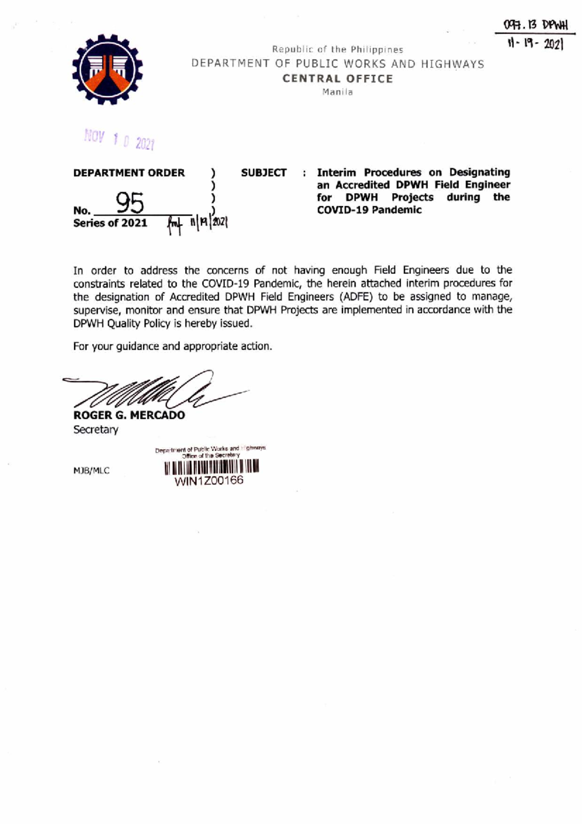DO 095 s2021 - Interim Procedures for DPWH Field Engineer Designation ...