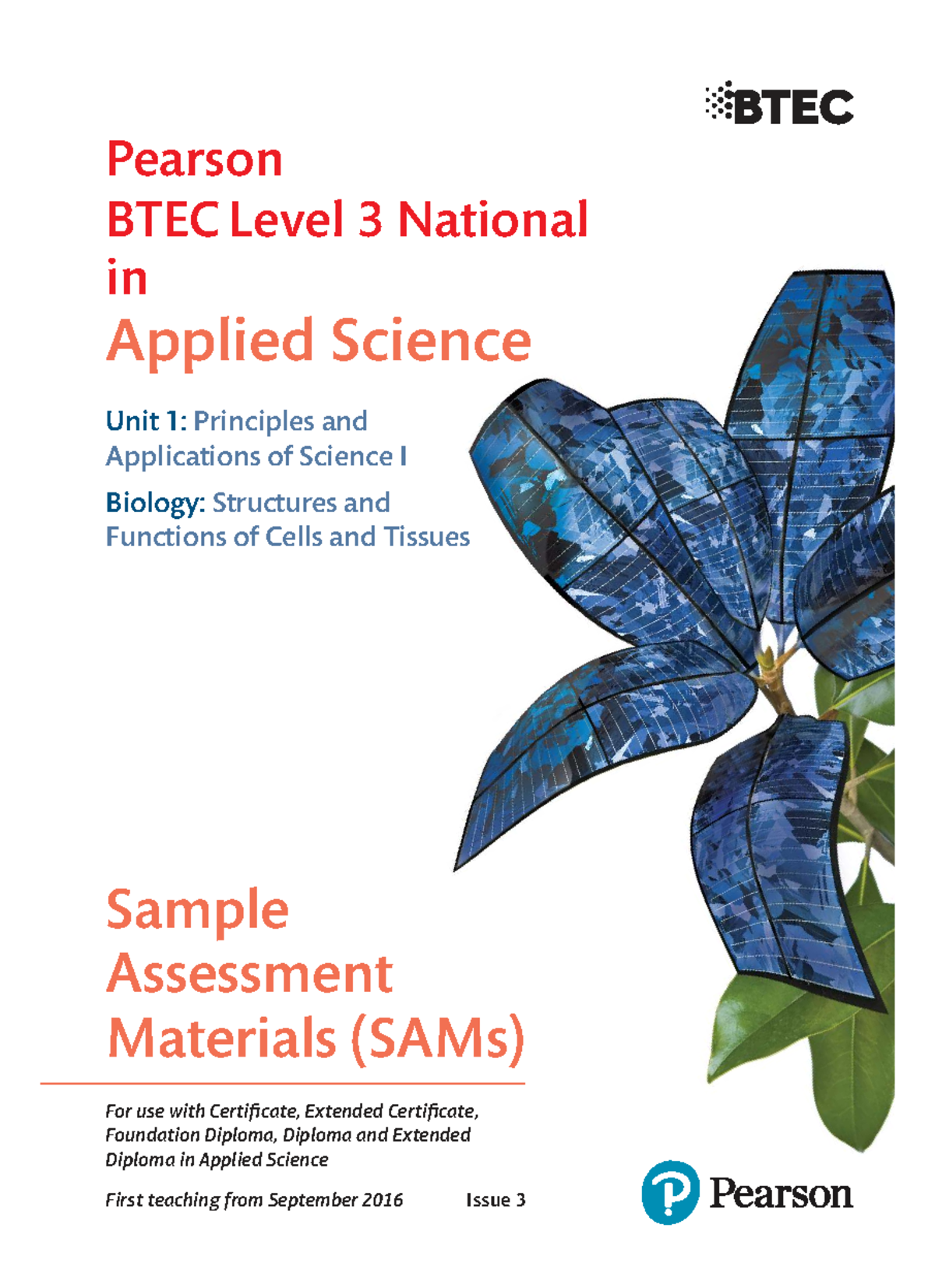 BTEC Level 3 Applied Science Unit 1 Biology Sample Assessment Materials ...