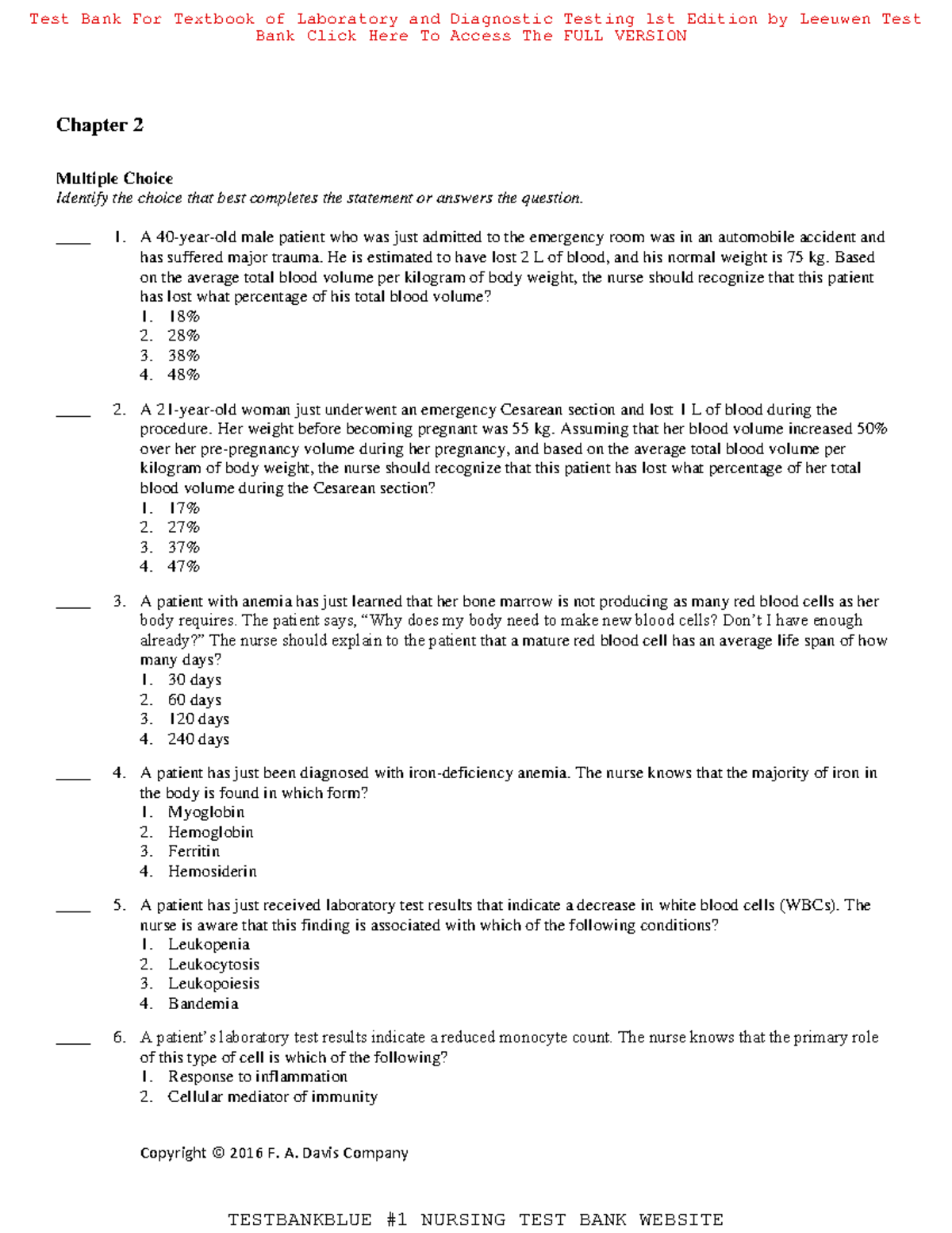 Test Bank for Textbook of Laboratory and Diagnostic Testing 1st Edition ...