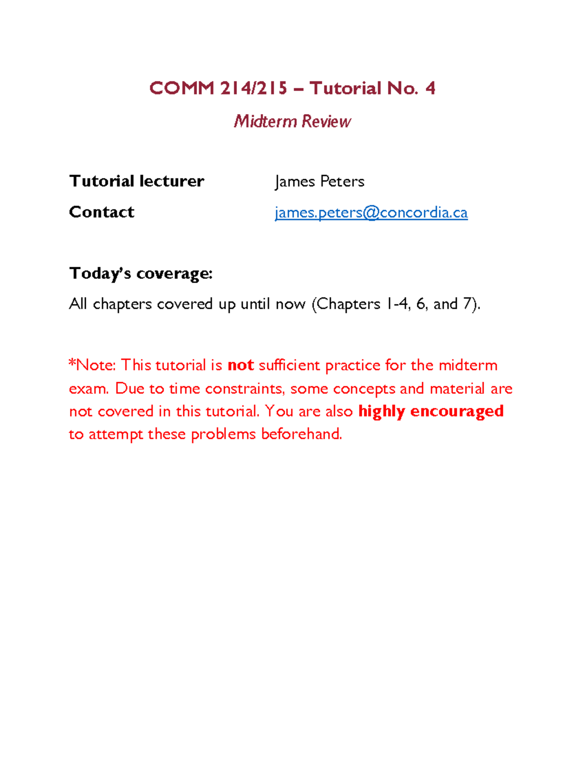 COMM 215 Midterm Review Tutorial No. 4 - Key Concepts & Questions - Studocu