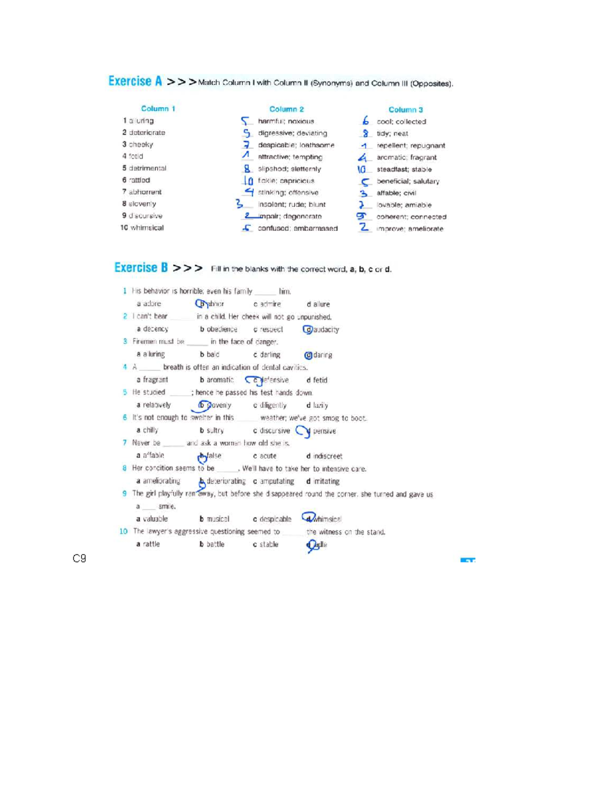 C9+C10 Vocabulary Exercises and Fill-in-the-Blank Practice (BTVN) - Studocu