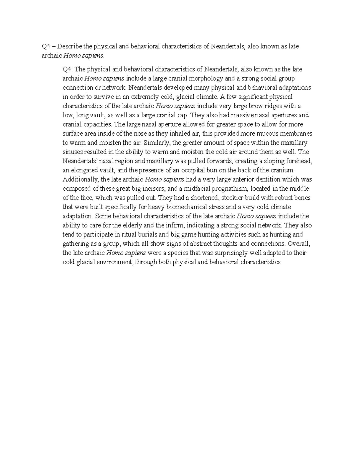 Module 5 Quiz Review: Neandertals' Physical & Behavioral Traits - Studocu