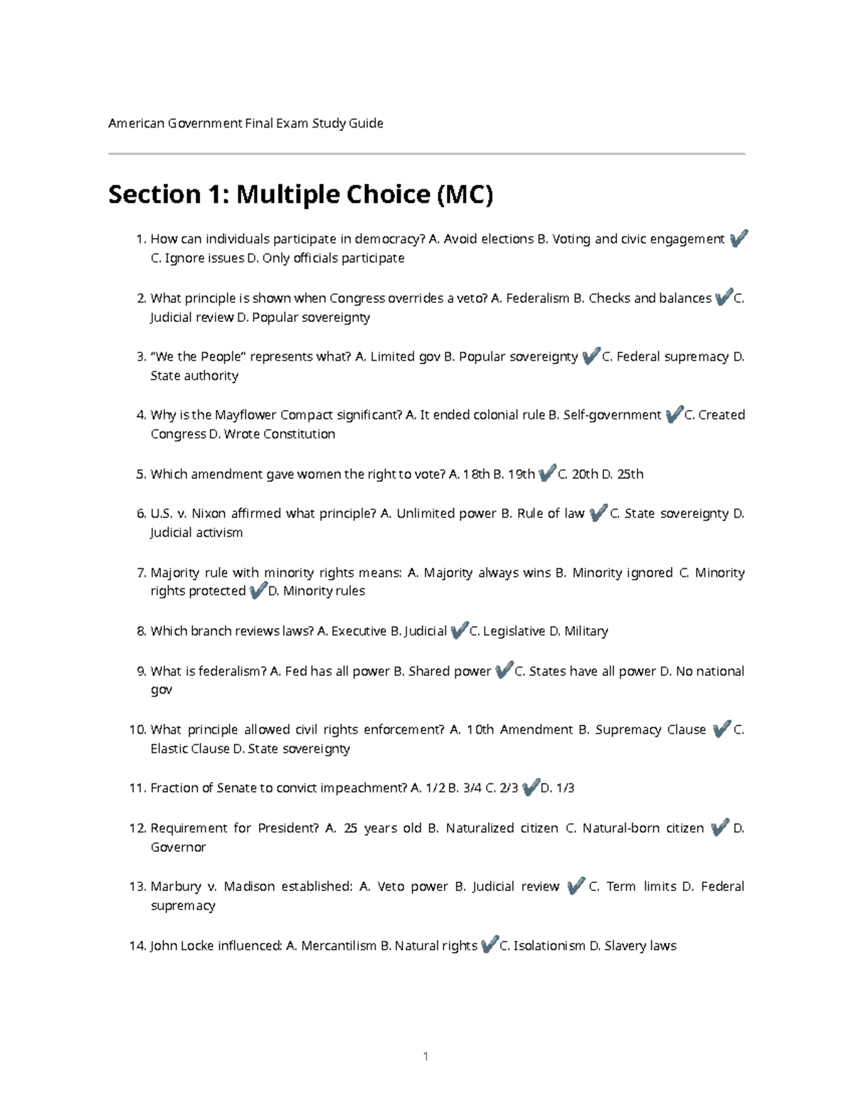 American Government Final Exam Study Guide - Studocu