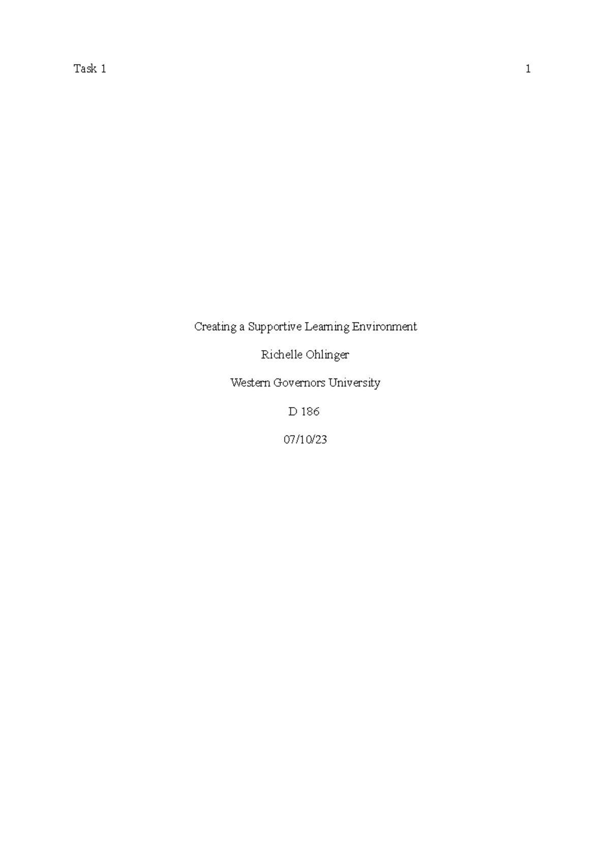 Task 1 Creating a Supportive Learning Enviornment - Creating a Supportive Learning Environment ...