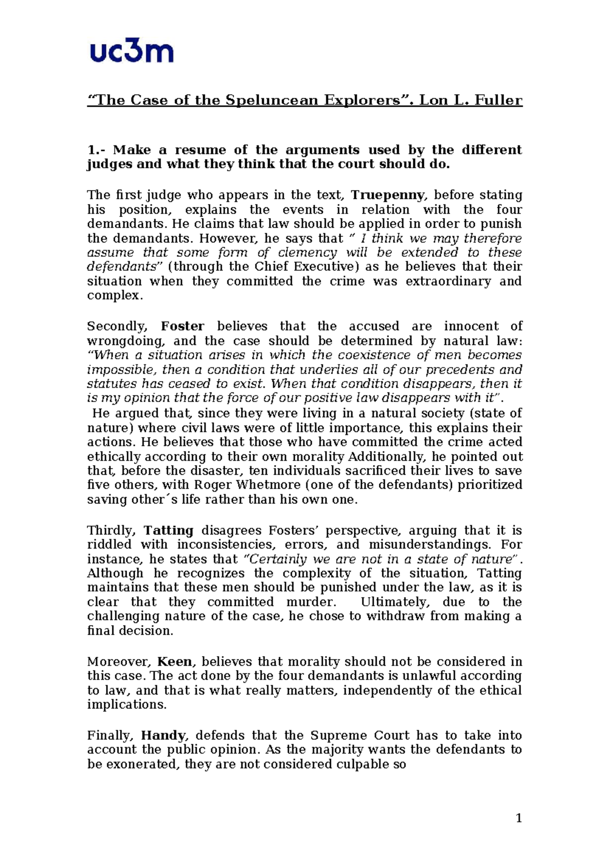 Case Study: Judges' Arguments in Speluncean Case (Law 101) - Studocu