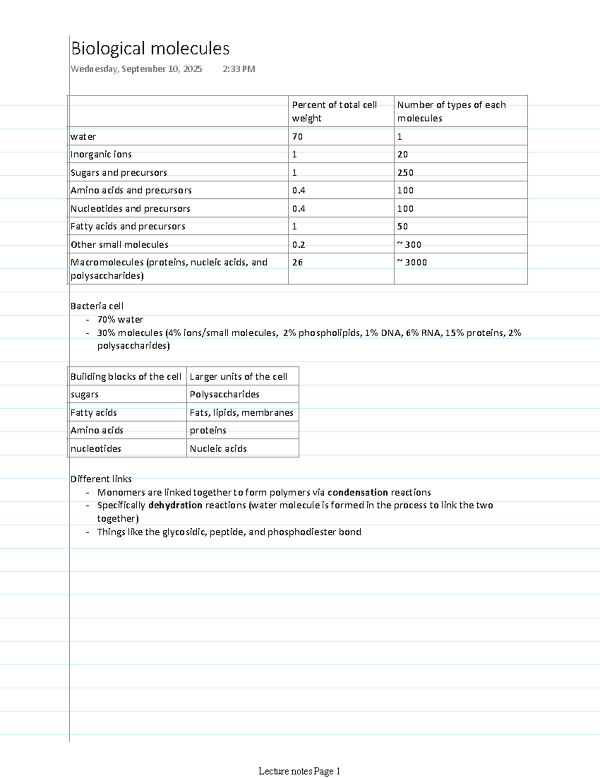 Biological Molecules Lecture Notes - Key Concepts and Structures - Studocu