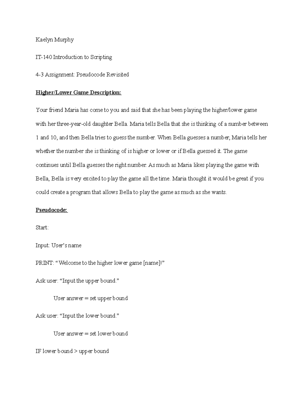 IT-140 Final Exam: Higher/Lower Game Pseudocode Overview - Studocu