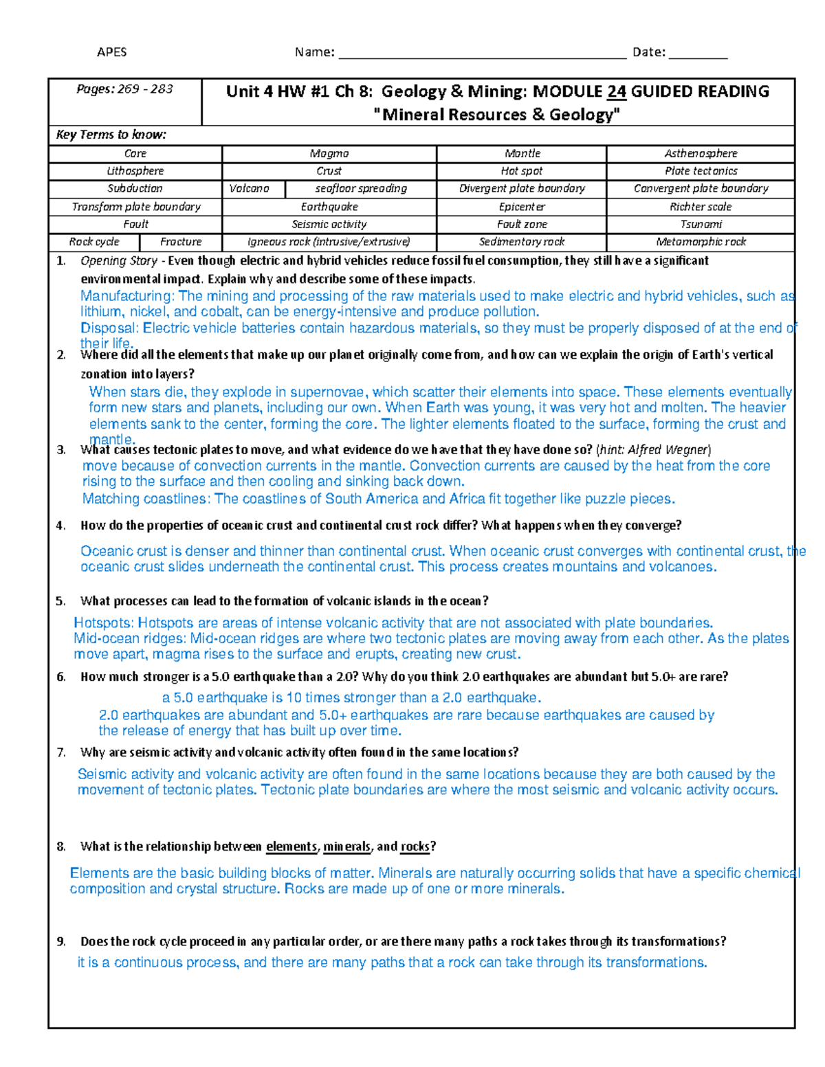 U4 HW#1 Ch 8 Geology, Soil & Mining Guided Reading APES 2122 - Brad ...