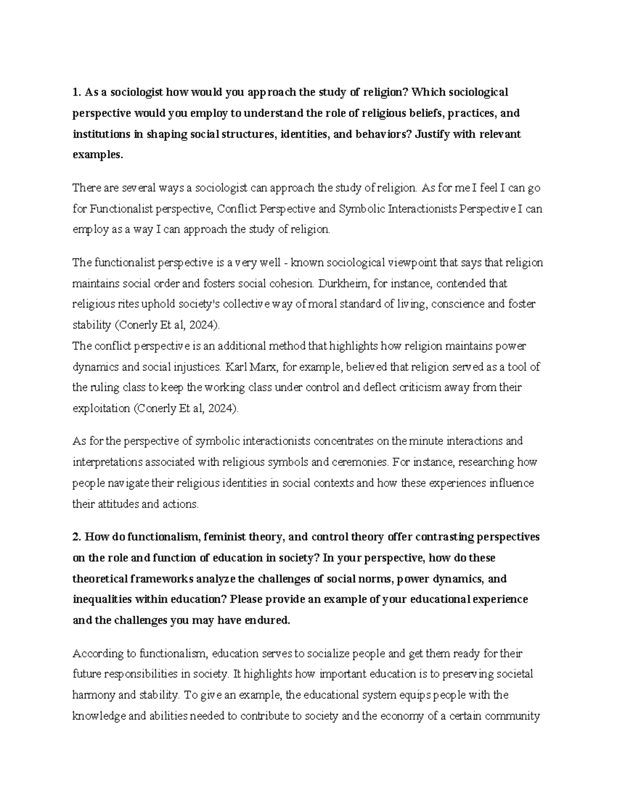 SOC 1502 - Discussion Assignment: Sociological Perspectives on Religion ...