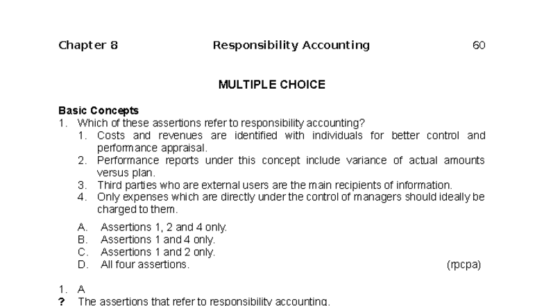 Chapter 8 Responsibility Accounting: Key Concepts and MCQs (rpcpa ...