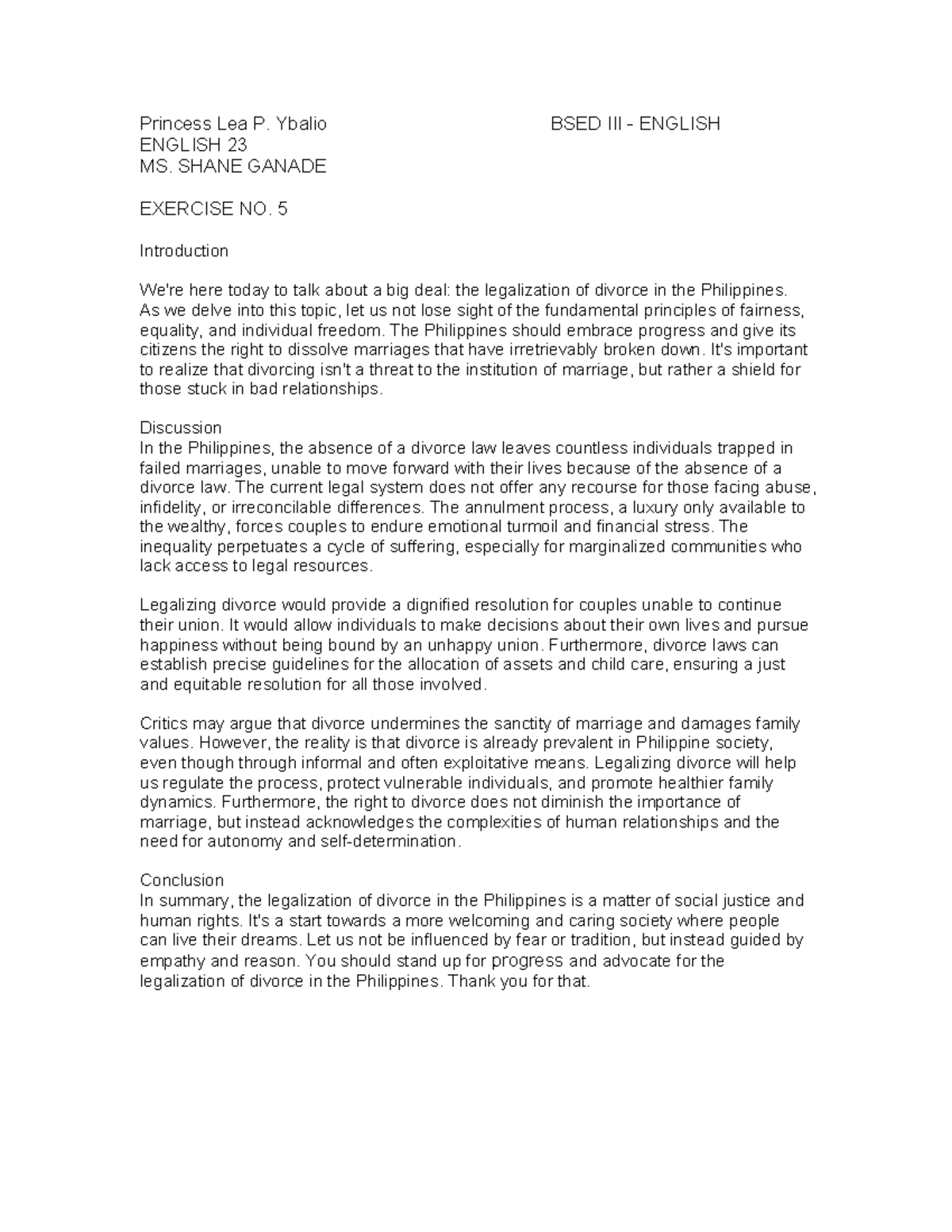 Constructive Speech KAY Missshane - Princess Lea P. Ybalio BSED III - ENGLISH ENGLISH 23 MS ...