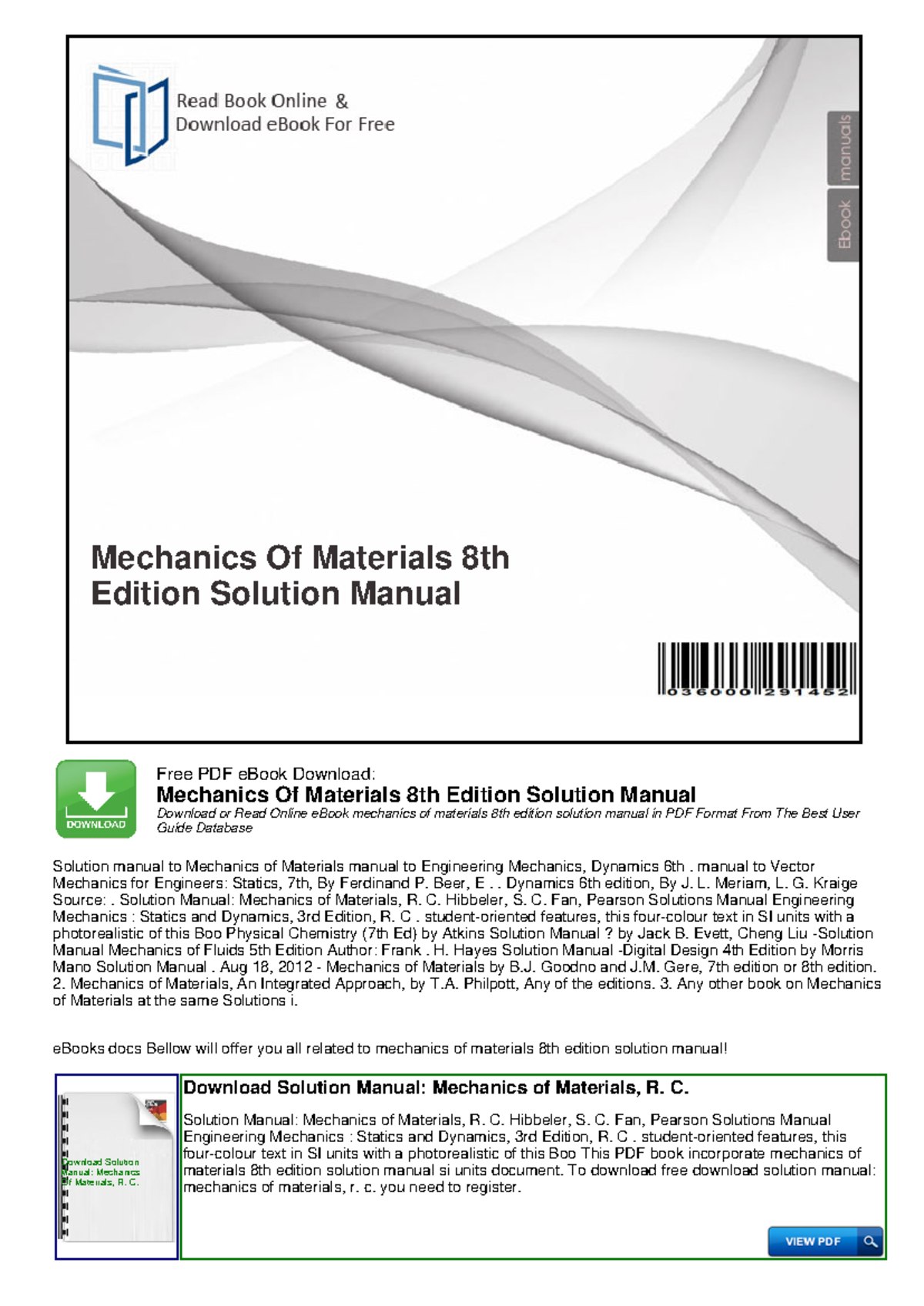 Mechanics of Materials 8th Edition – Comprehensive Solution Manual - Studocu