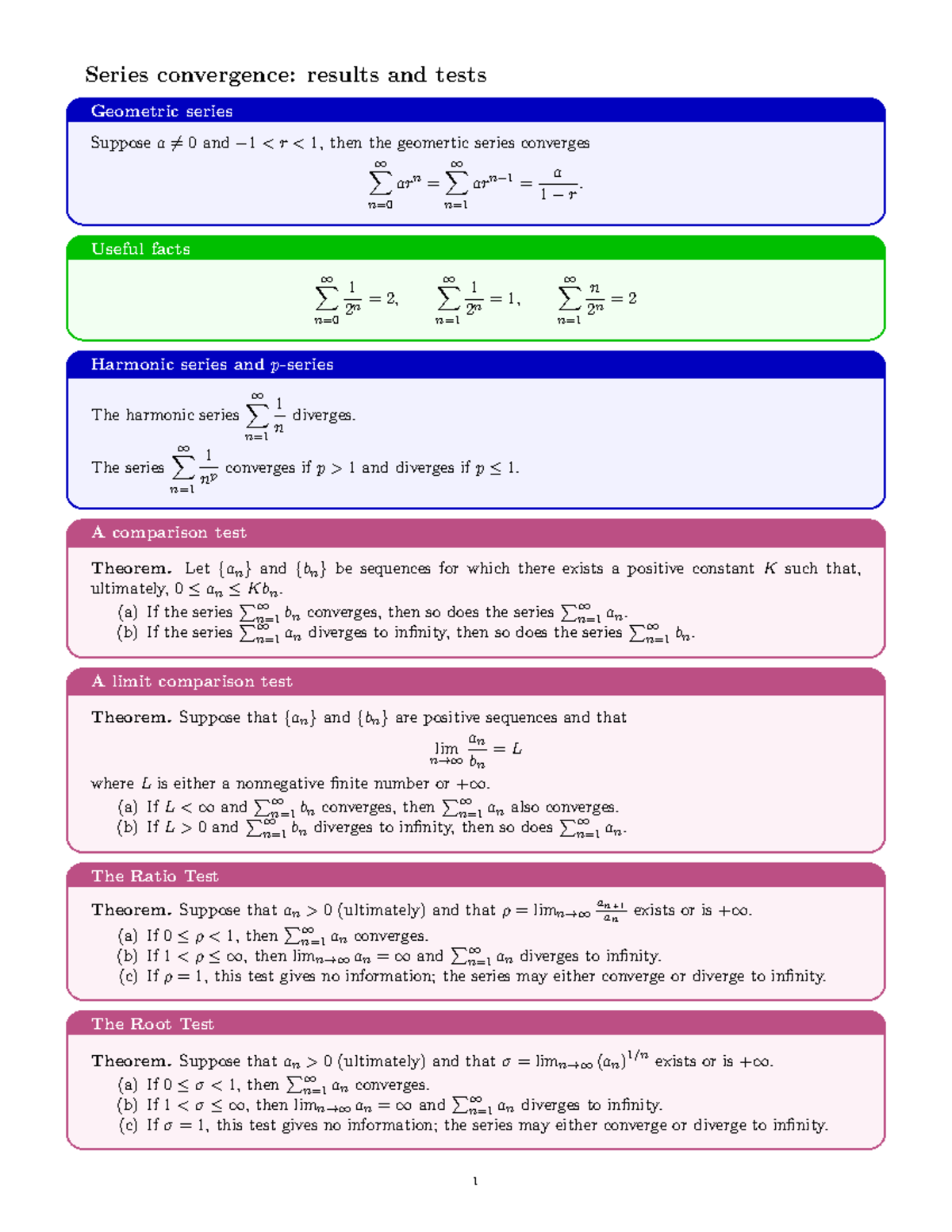 MATH 201: Series Convergence - Tests and Results Overview - Studeersnel