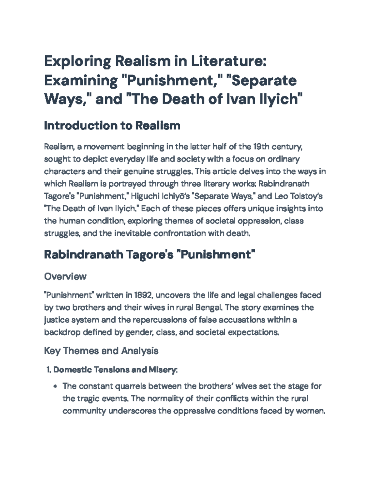 Exploring Realism in Literature: Tagore, Ichiyō, and Tolstoy Analyses ...