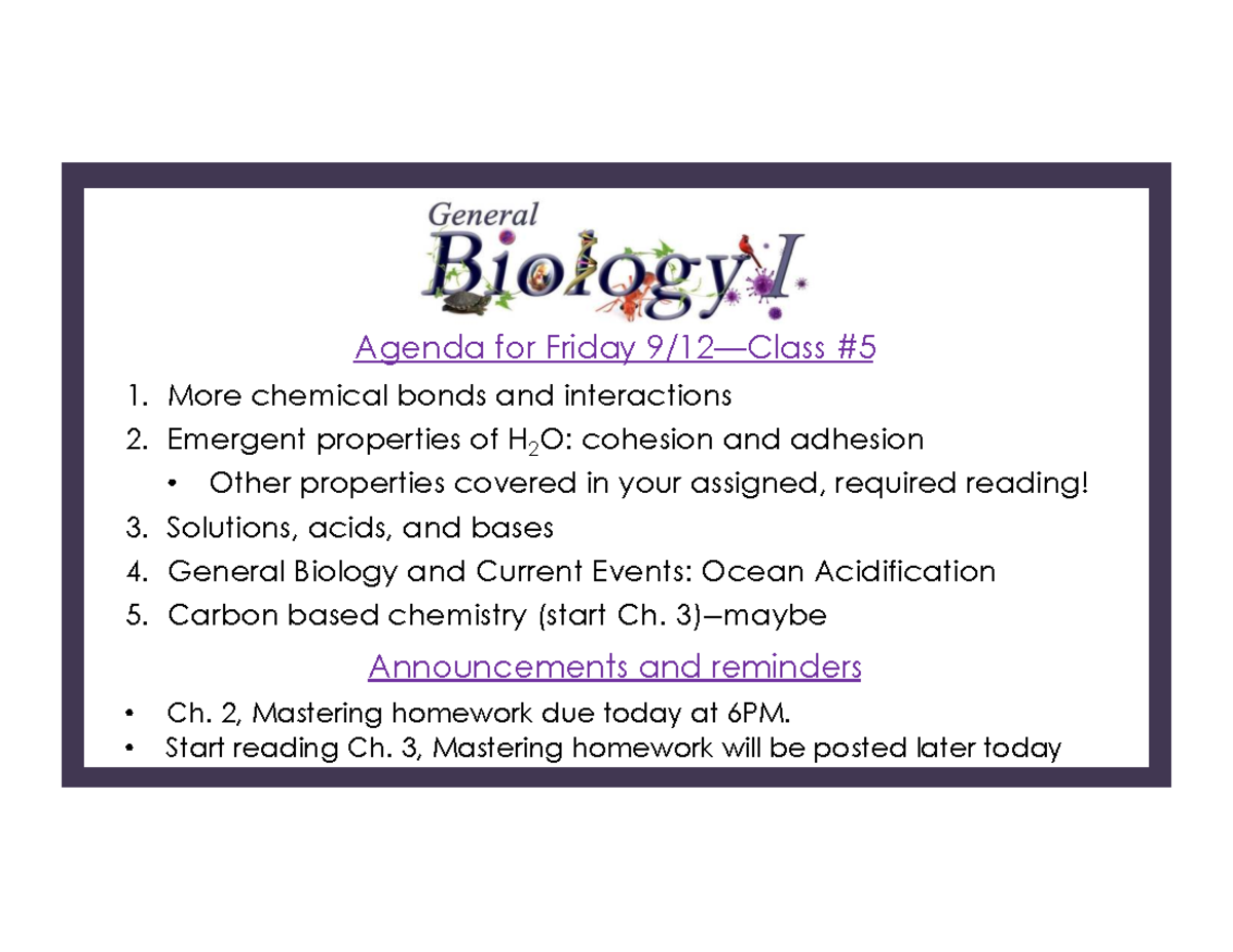 BIOL 1111 Section 32 Lecture 5: Water Properties & pH Concepts - Studocu