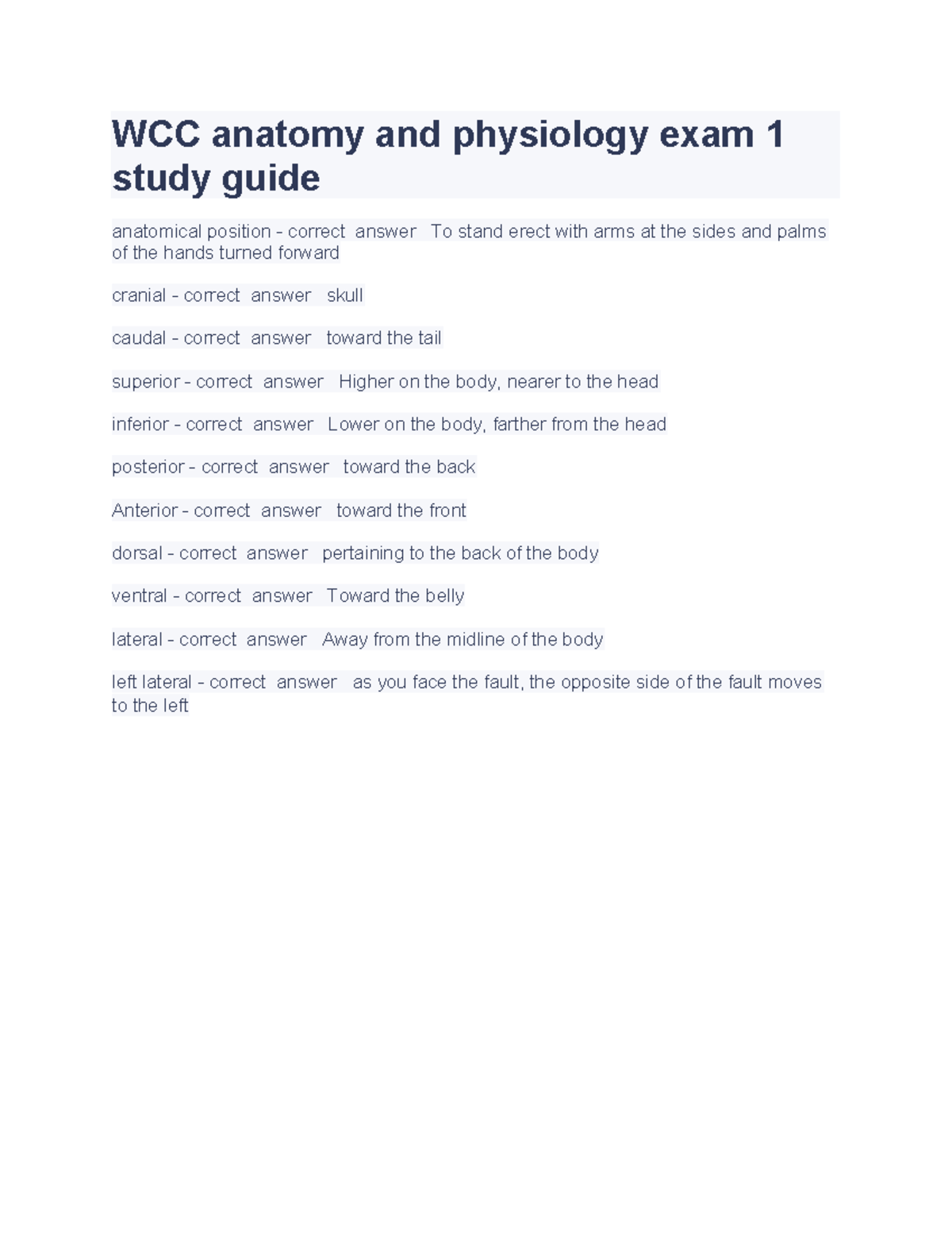 WCC Anatomy & Physiology Exam 1 Study Guide: Anatomical Terms - Studocu